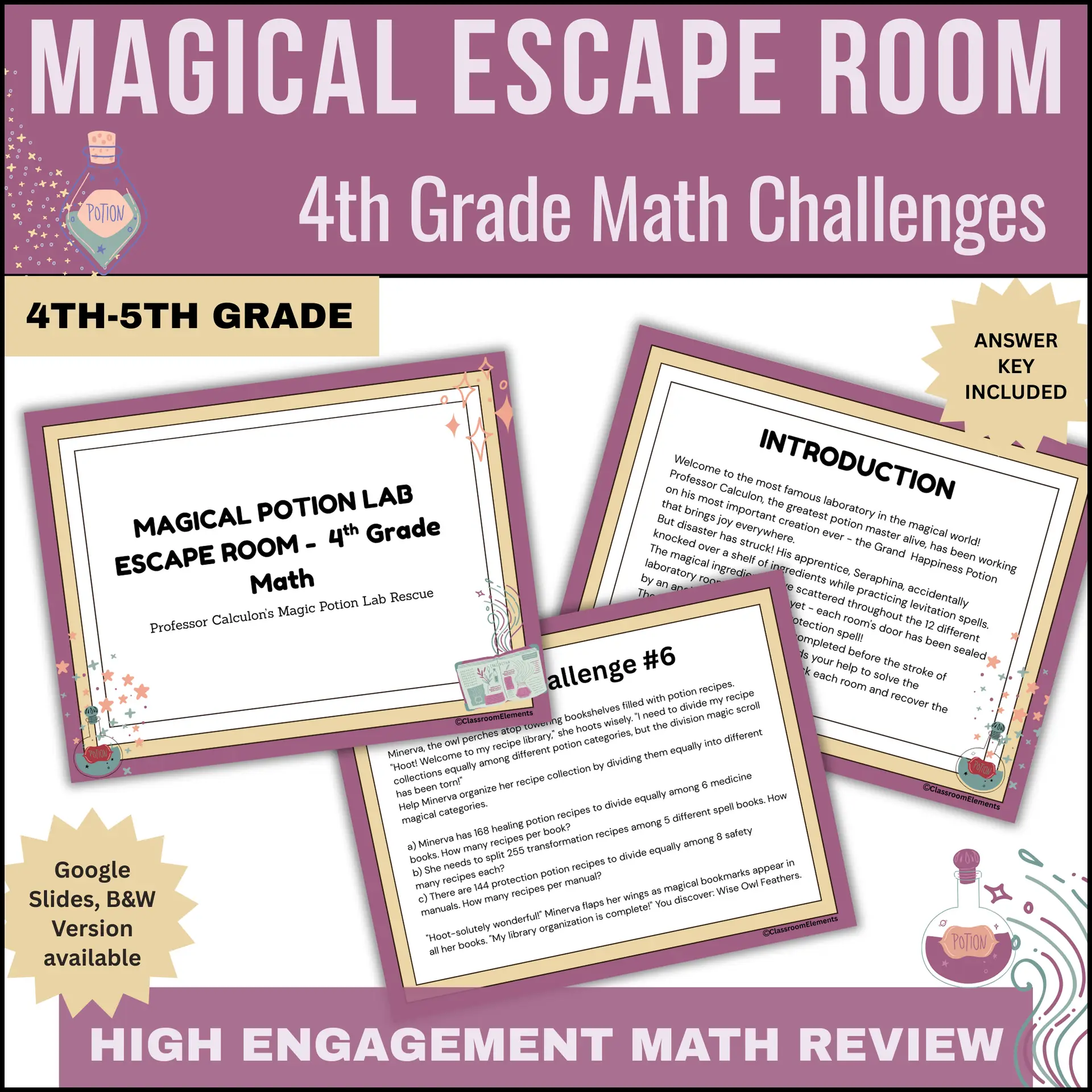 5th Grade First Day of School Escape Room | 4th Grade Math Review Magic ...