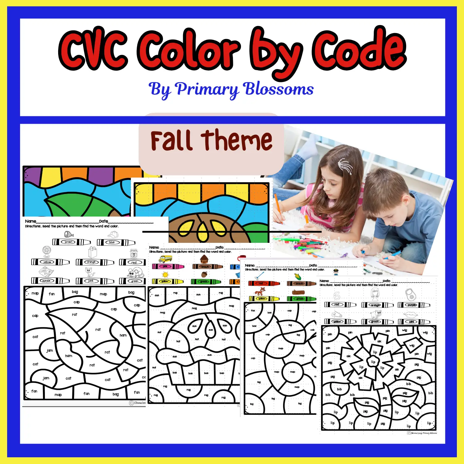 CVC Color by Code – Autumn Literacy Fun- Primary - TeacherStore.io™