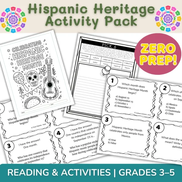 3rd 4th 5th Grade Hispanic Heritage Month Activities Task Cards ...