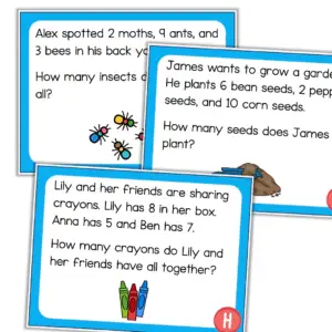 1st Grade Addition to 20 Word Problems Adding 3 Whole Numbers Addends ...