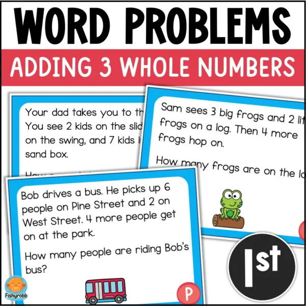 1st Grade Addition to 20 Word Problems Adding 3 Whole Numbers Addends ...