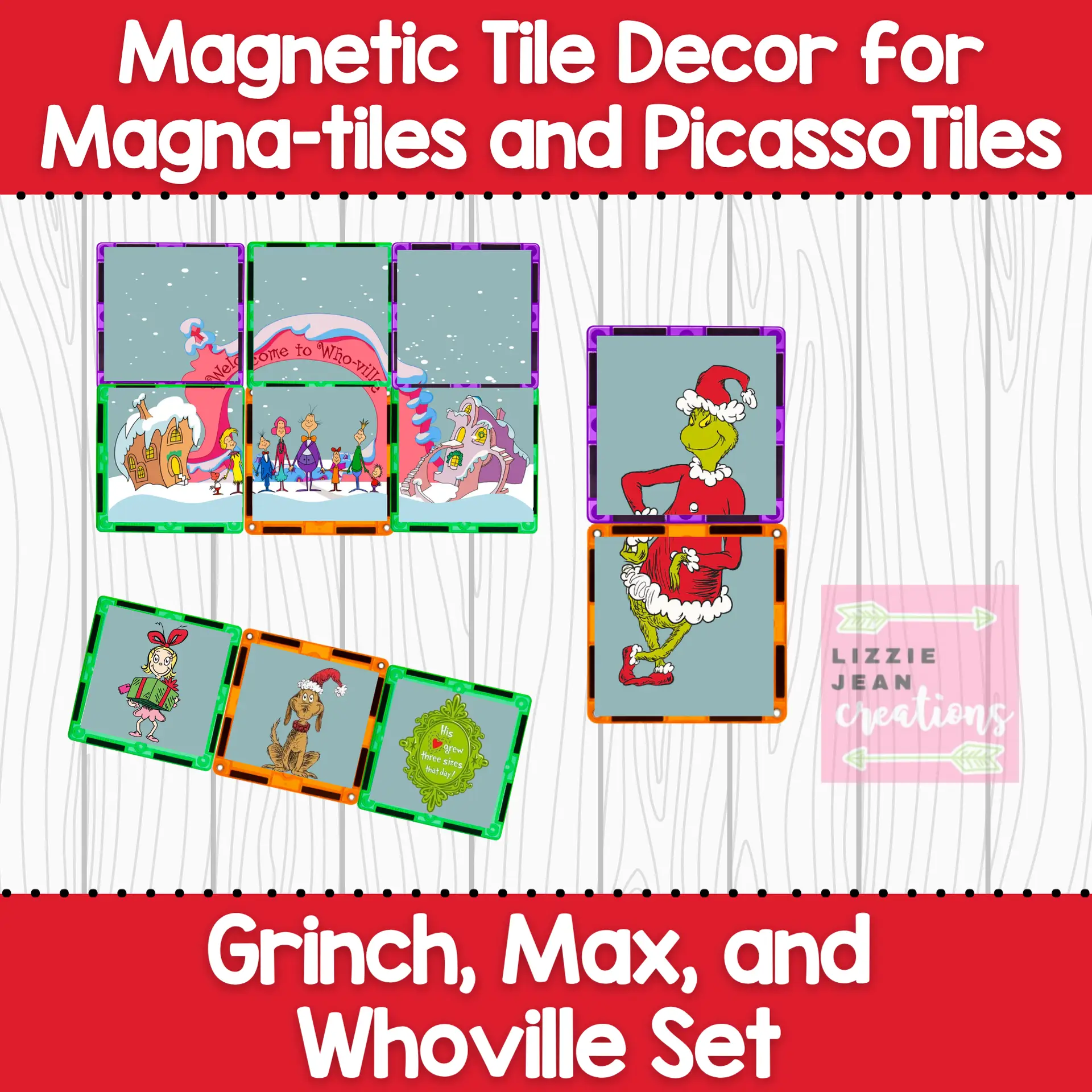Grinch, Max, and Whoville Magnetic Tile Stickers (Printable ...