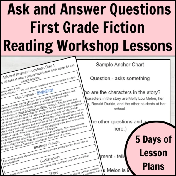 FREE Ask and Answer Questions Mini Lessons for 1st Grade RL.1.1 Reading ...