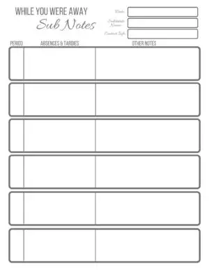 Subsitute Notes Printable - TeacherStore.io™