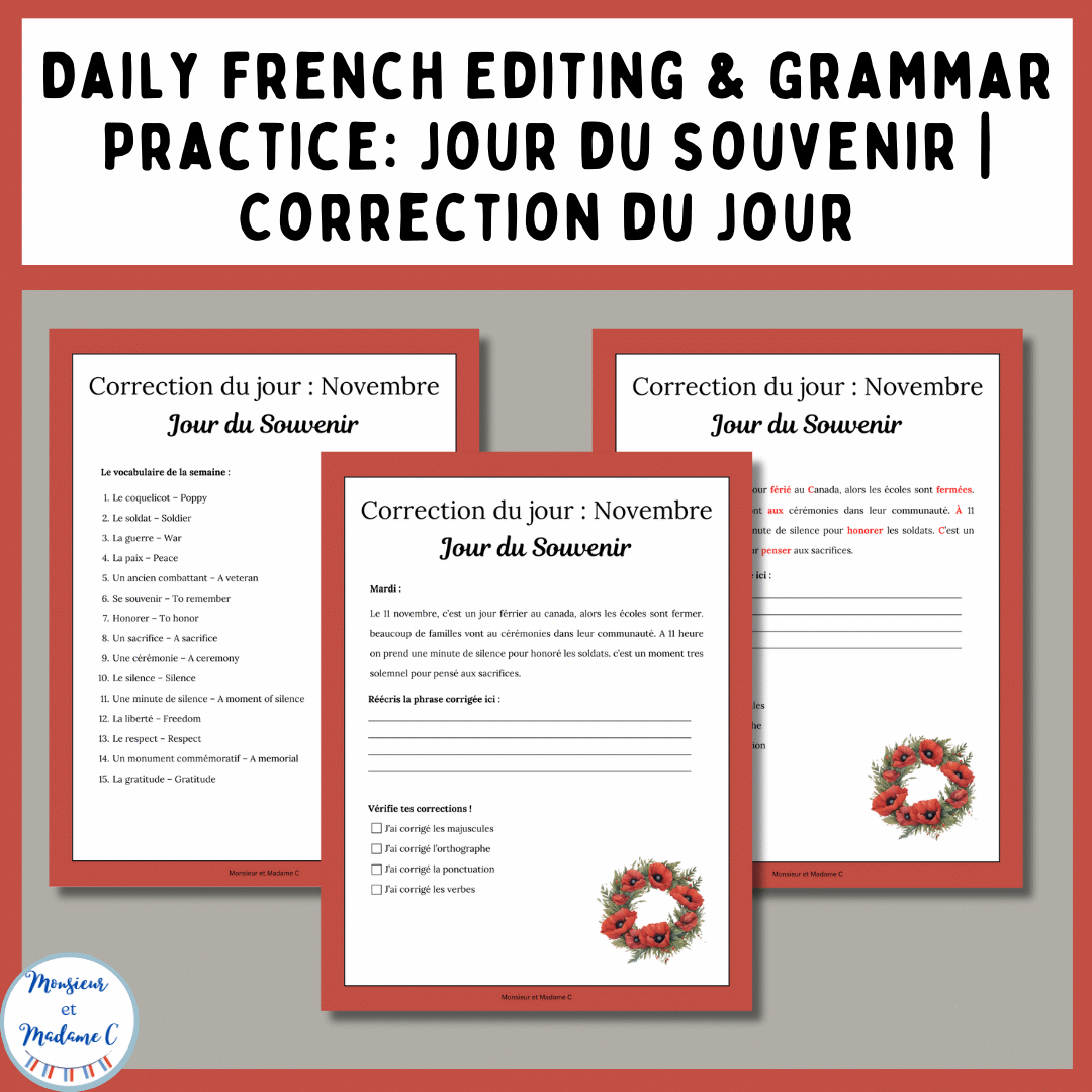 Daily French Editing & Grammar Practice: Jour du souvenir | Correction ...