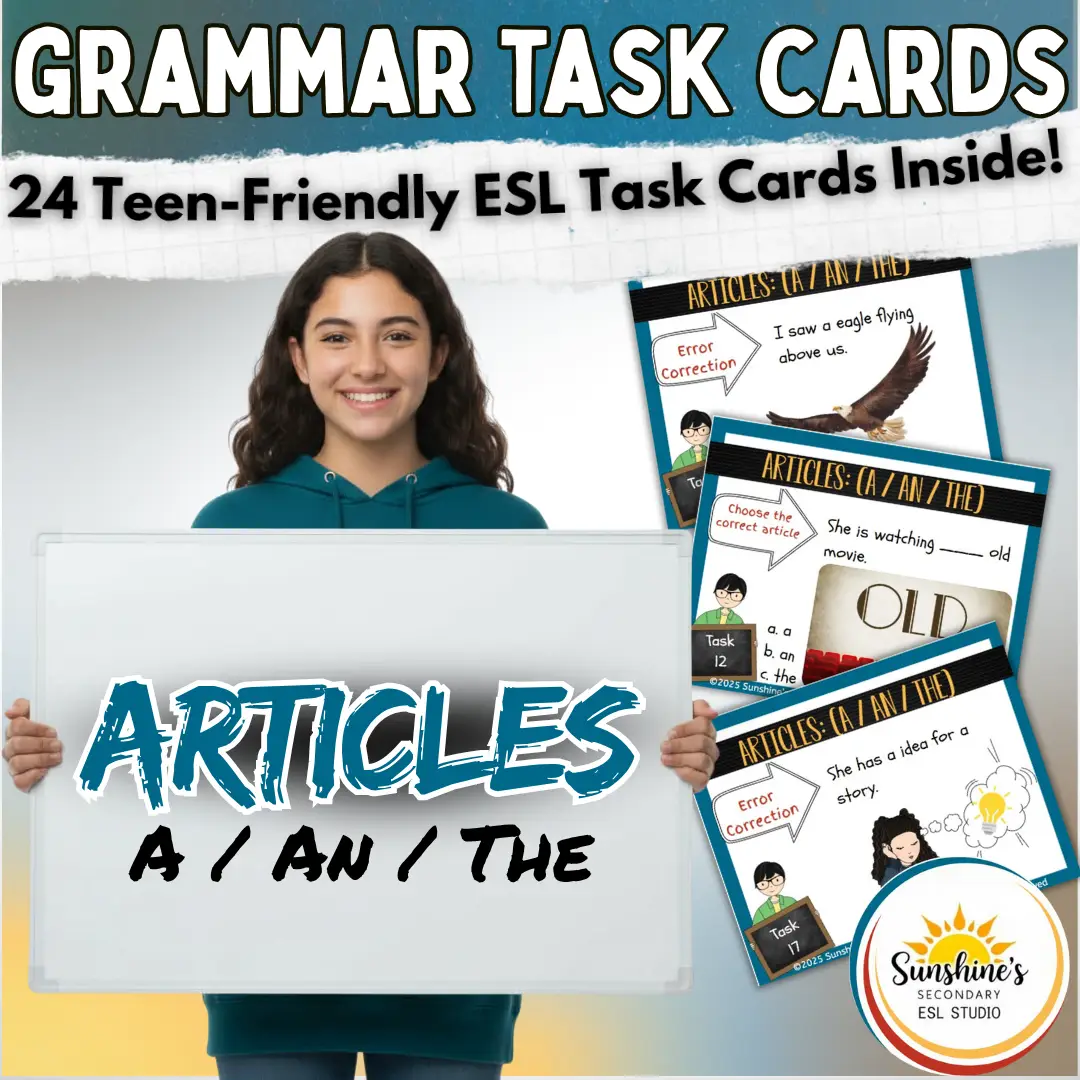 ESL Grammar Task Cards – Articles (A, An, The) | Printable & Digital ...