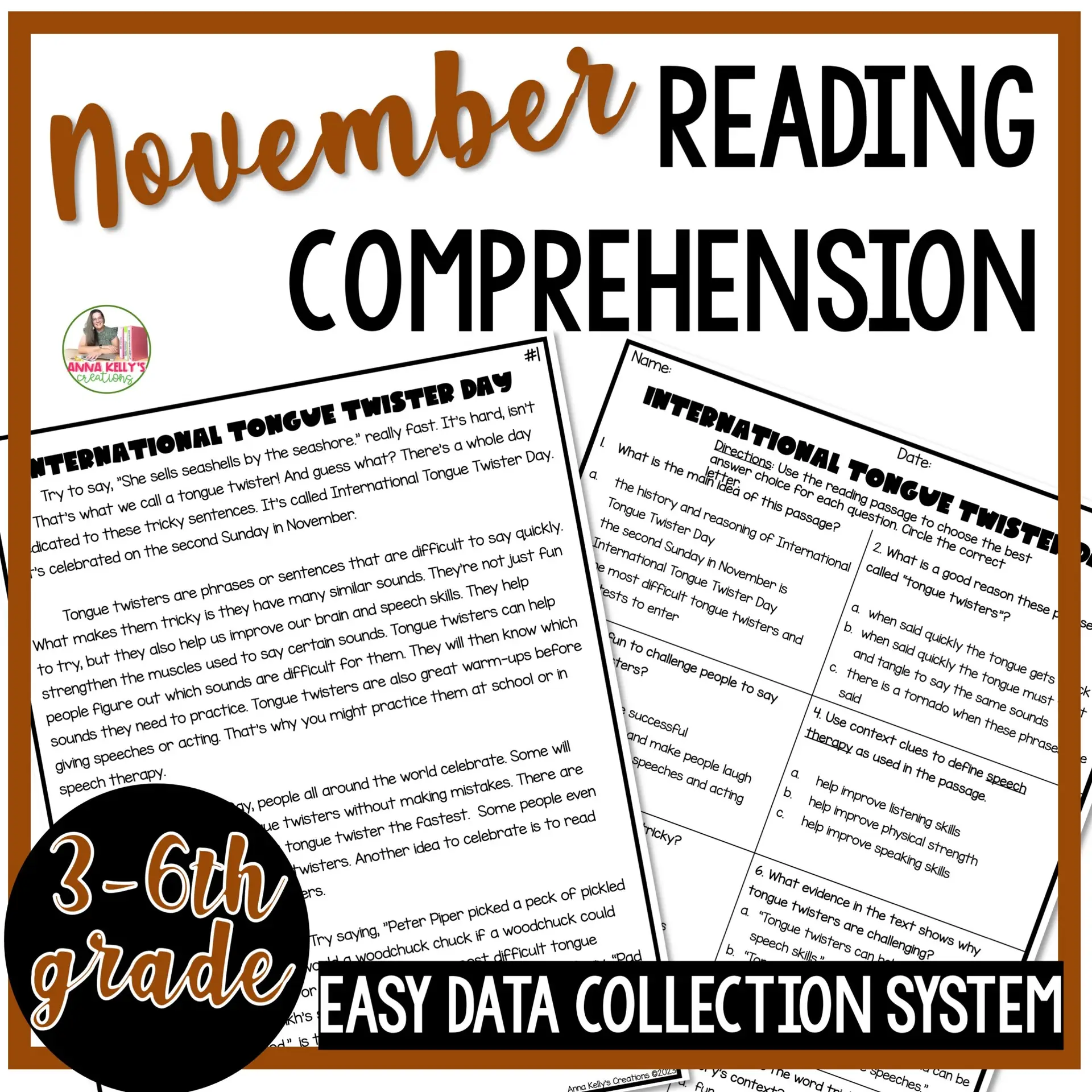 November Reading Comprehension Leveled Passages & Questions, IEP Goal ...
