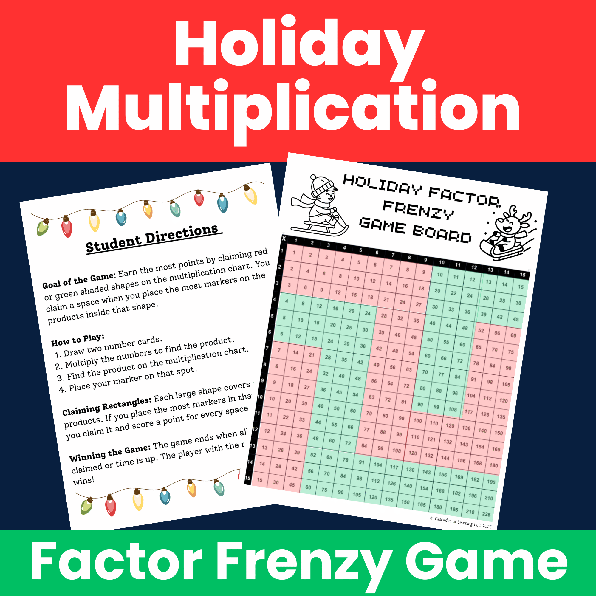 Engaging Factor Frenzy Holiday Multiplication Game Grades 4-5 ...