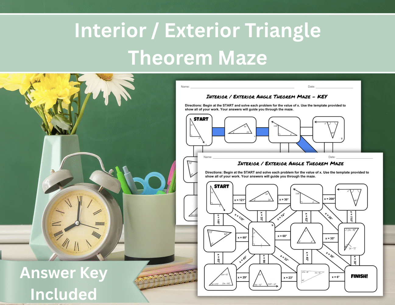 Interior and Exterior Angles of Triangles Maze | Paper & Digital Math ...