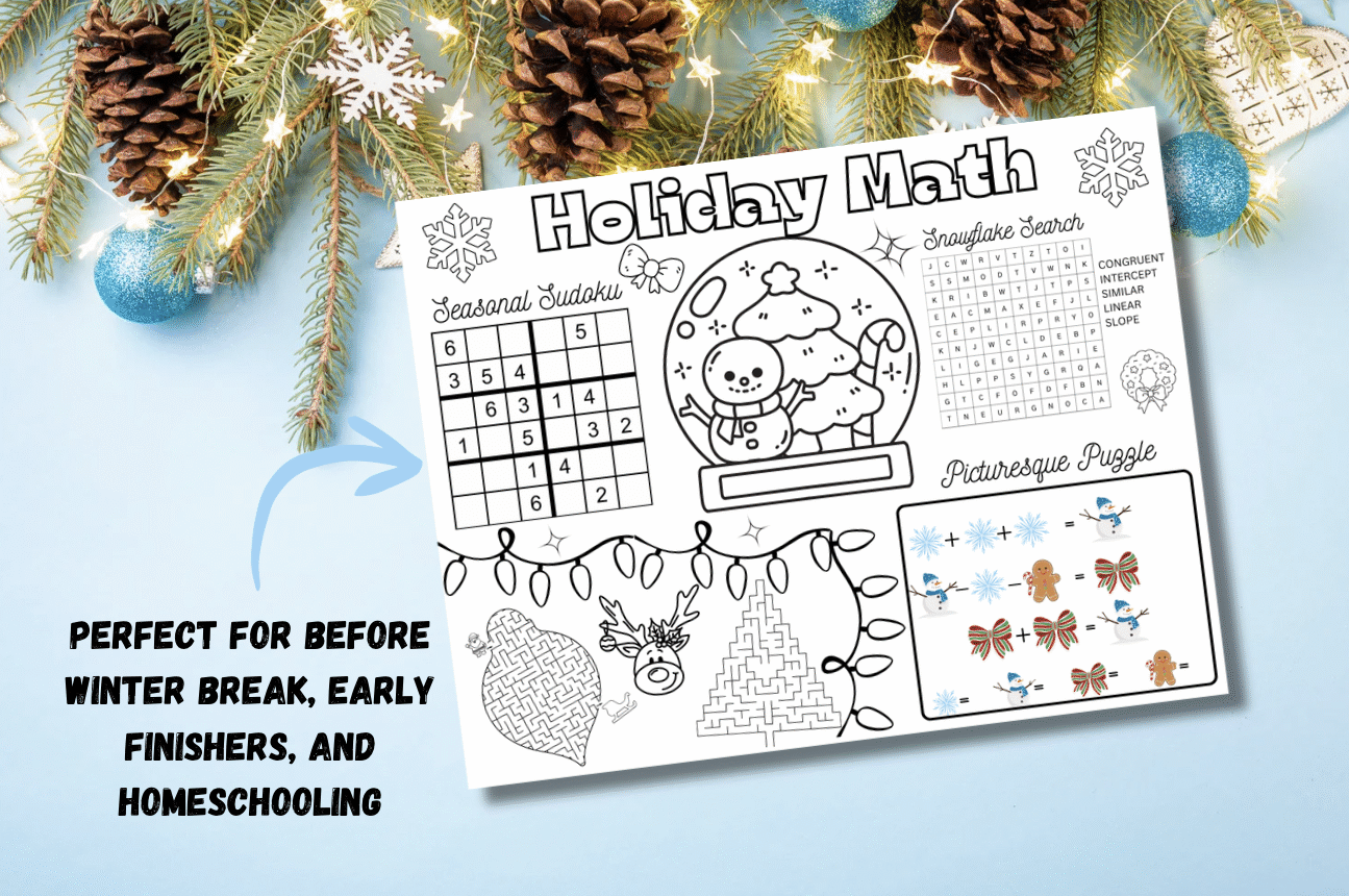 Holiday Math Activity Sheet, Extra Credit Assignment, Middle School ...