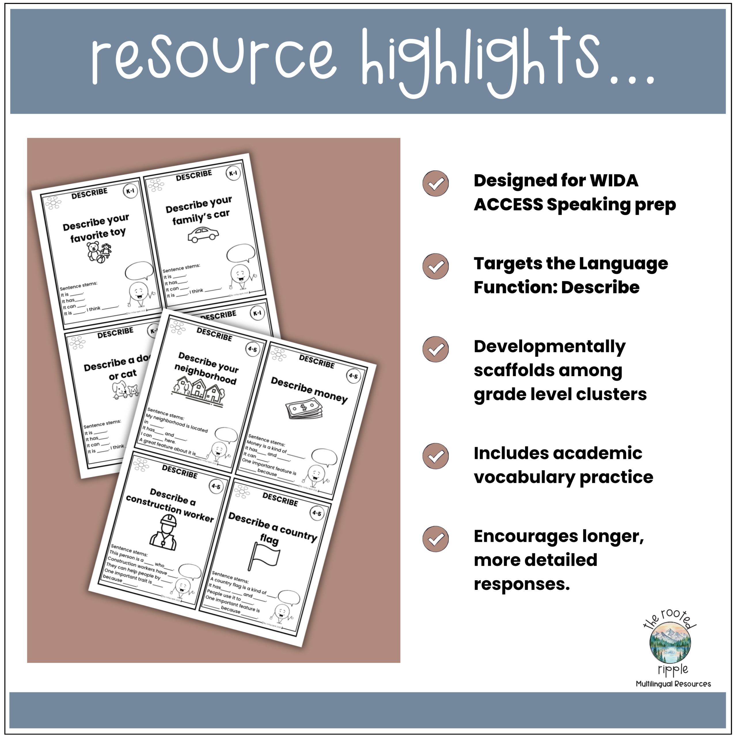 WIDA-Aligned Speaking Task Cards (Describe) | K–5 ELL/ESL Oral Language ...
