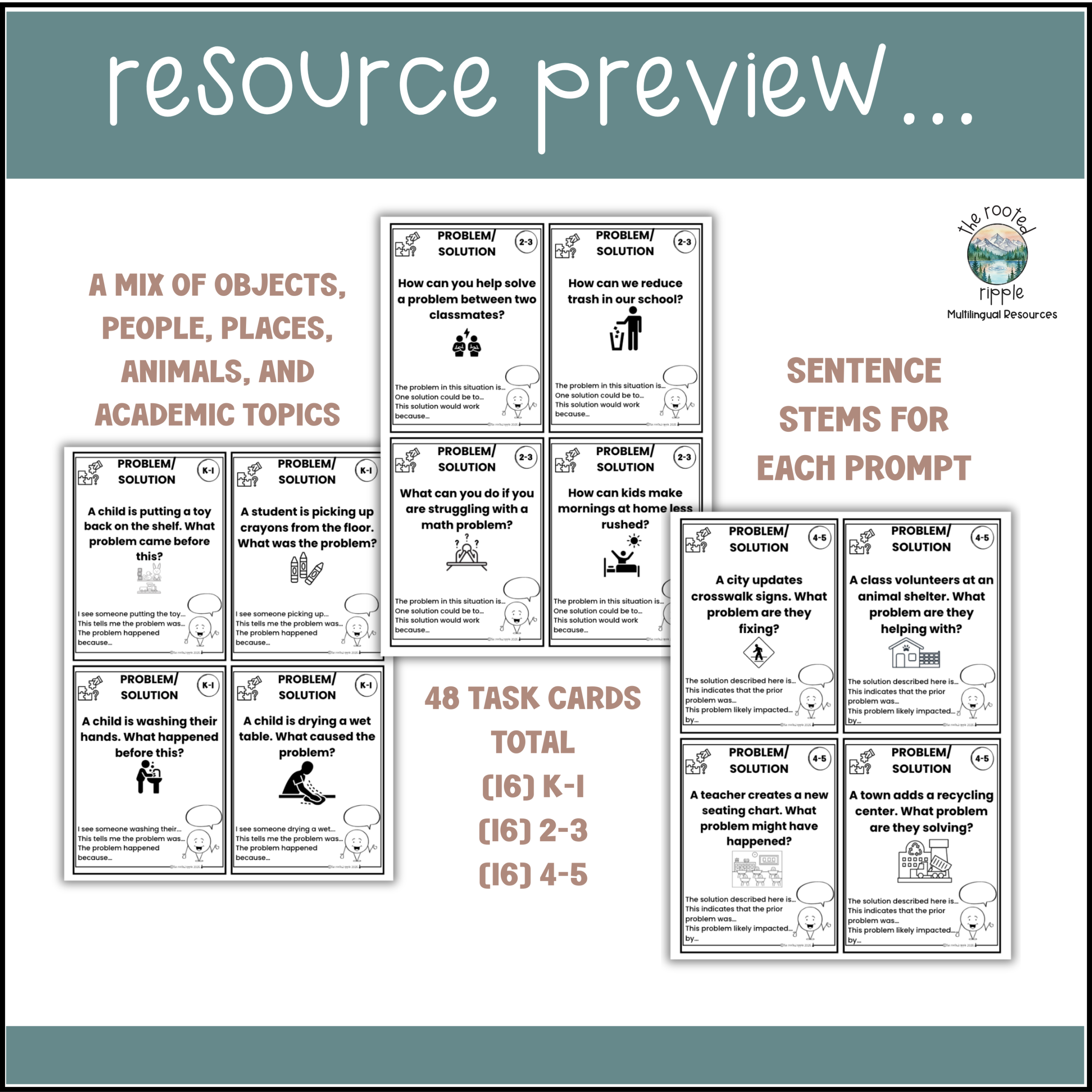 WIDA-Aligned Speaking Task Cards (Problem/Solution) | K–5 ELL/ESL Oral ...