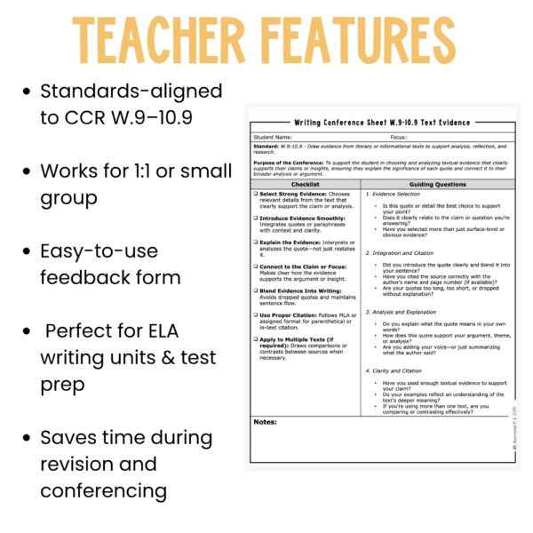 High School Writing Conference Sheet | W.9–10.9 Textual Evidence ...