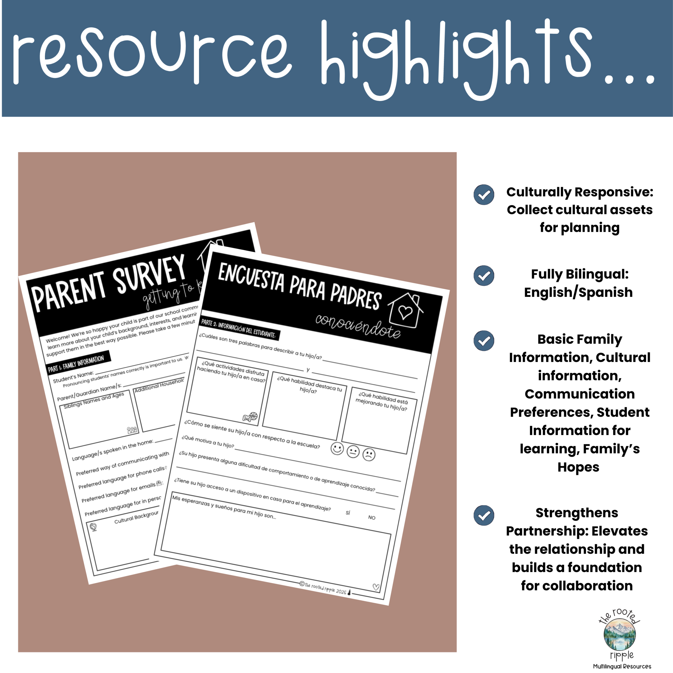 Bilingual Parent Survey (English/Spanish) | MLL/ELL Family ...