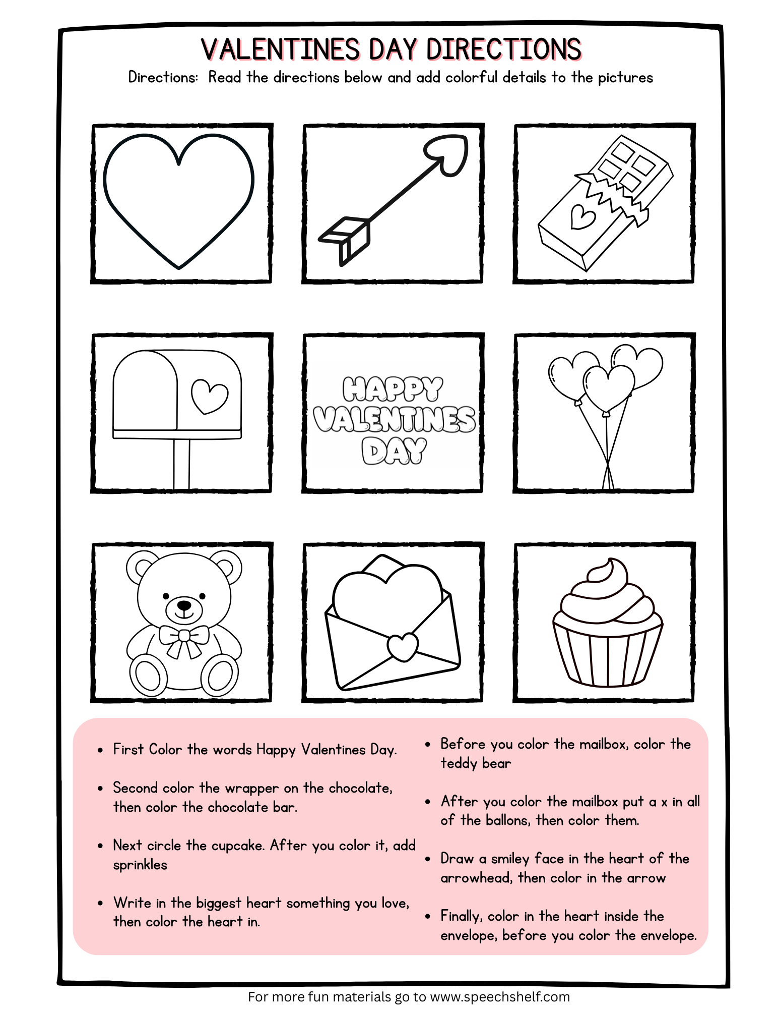 Valentines Day Multistep Directions Worksheet - TeacherStore.io™