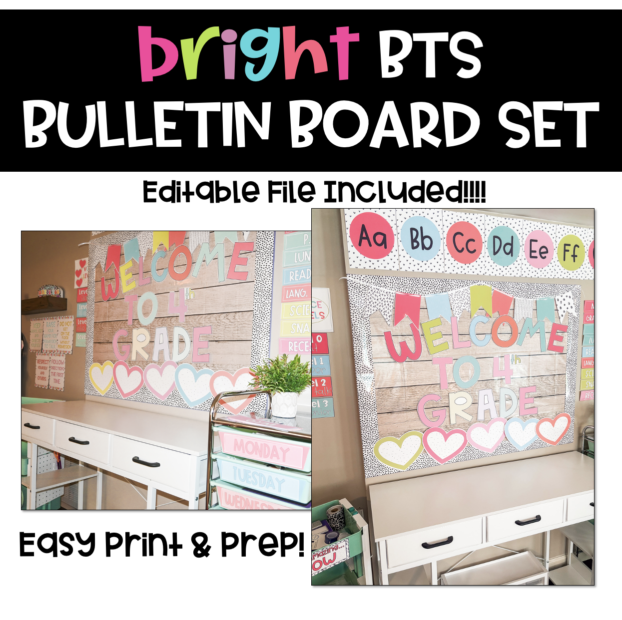 Editable Bright Back‑to‑School Bulletin Board, Bright-Themed Classroom ...