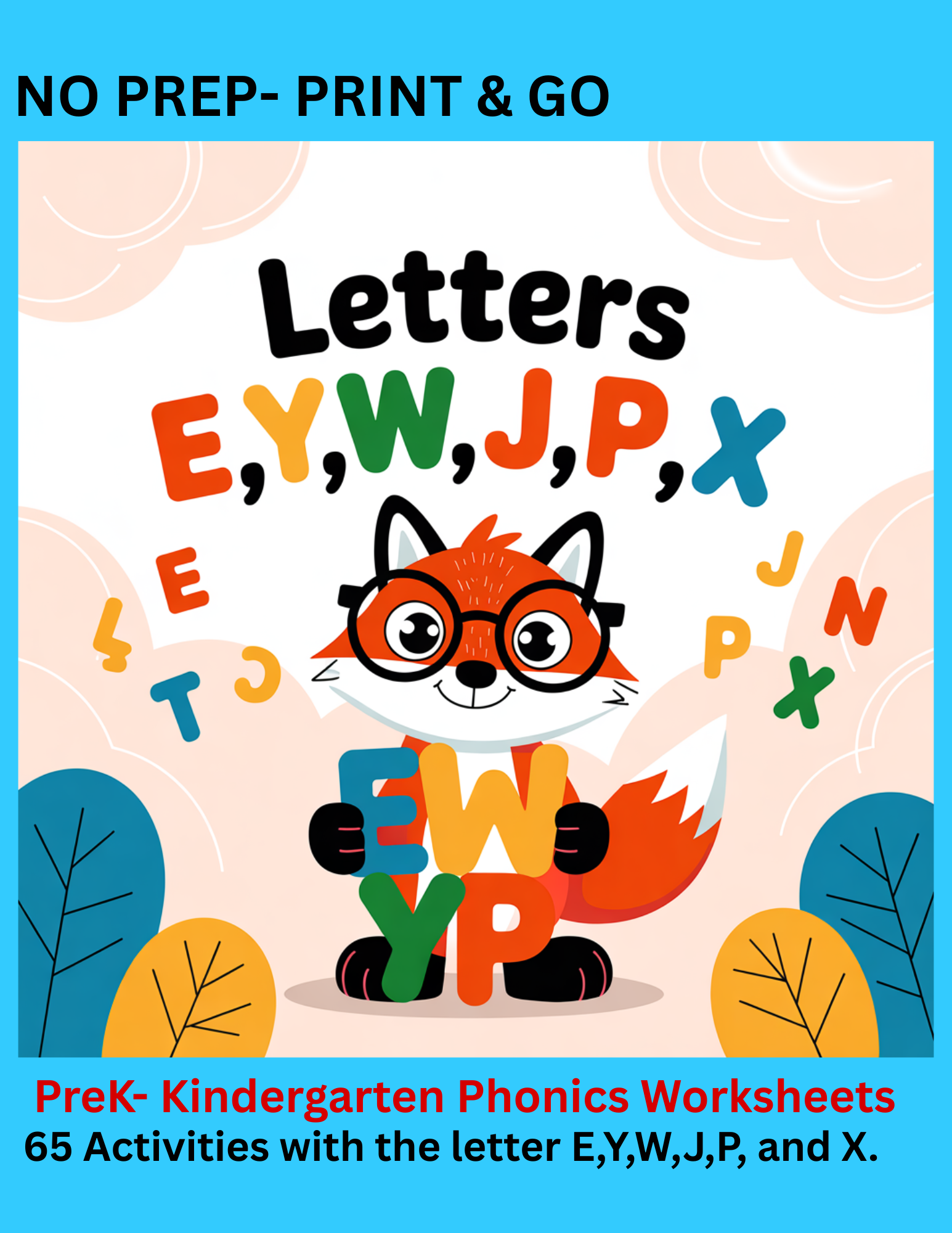 Phonics Worksheets letters e,p,y,w,j,x - TeacherStore.io™